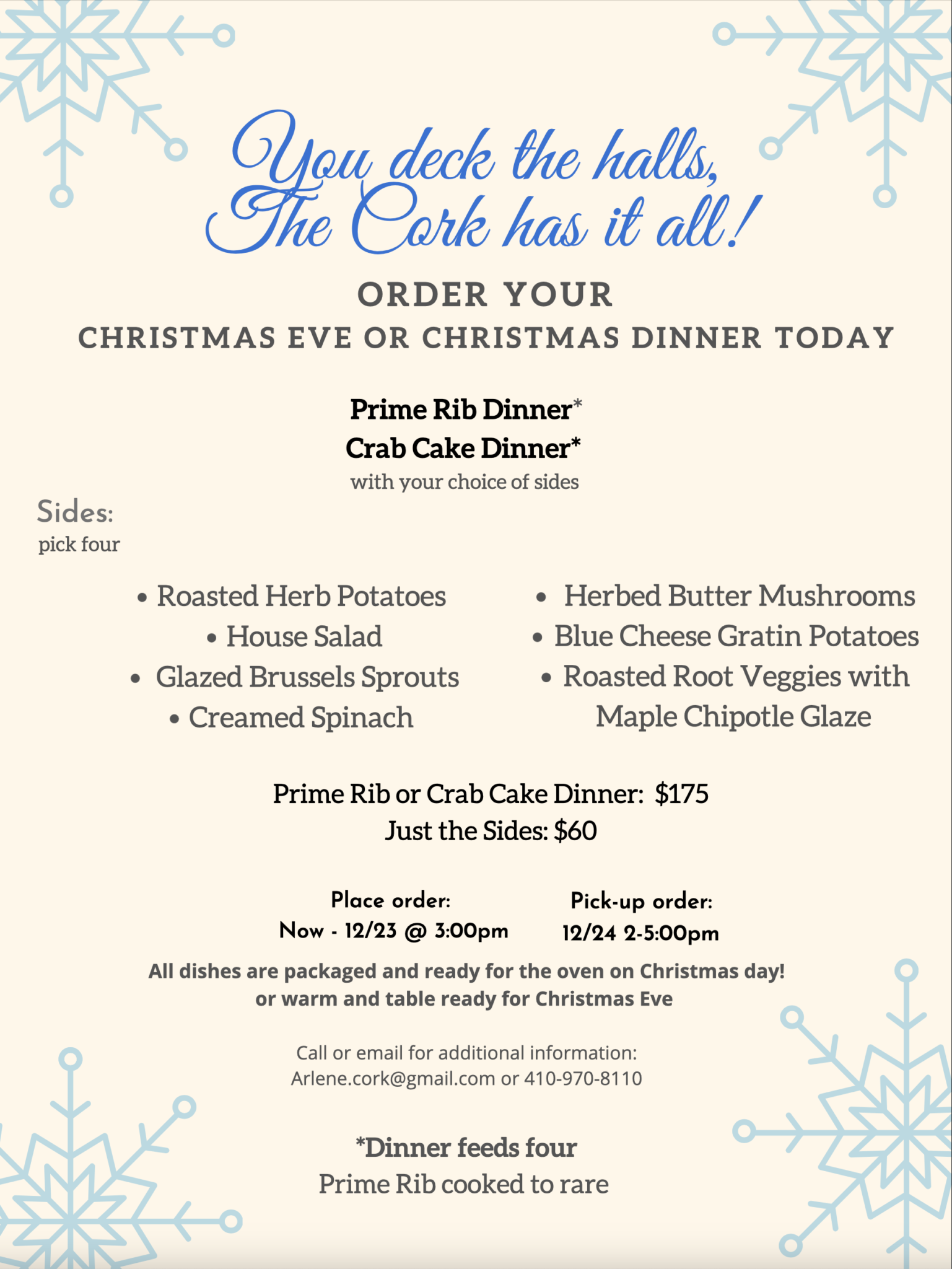 Christmas Eve or Christmas Dinner - The County Cork Wine Pub
